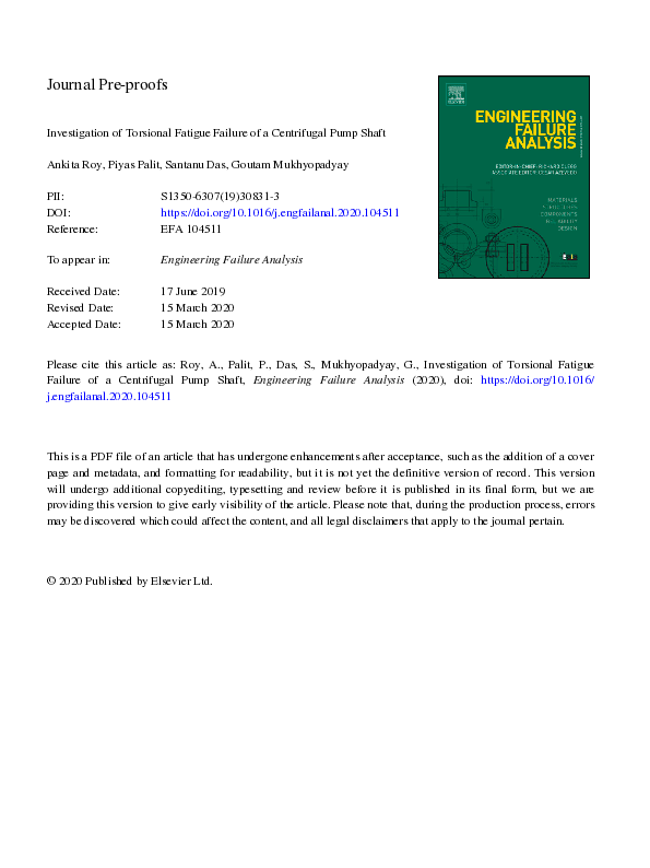 (PDF) Investigation of torsional fatigue failure of a centrifugal pump ...