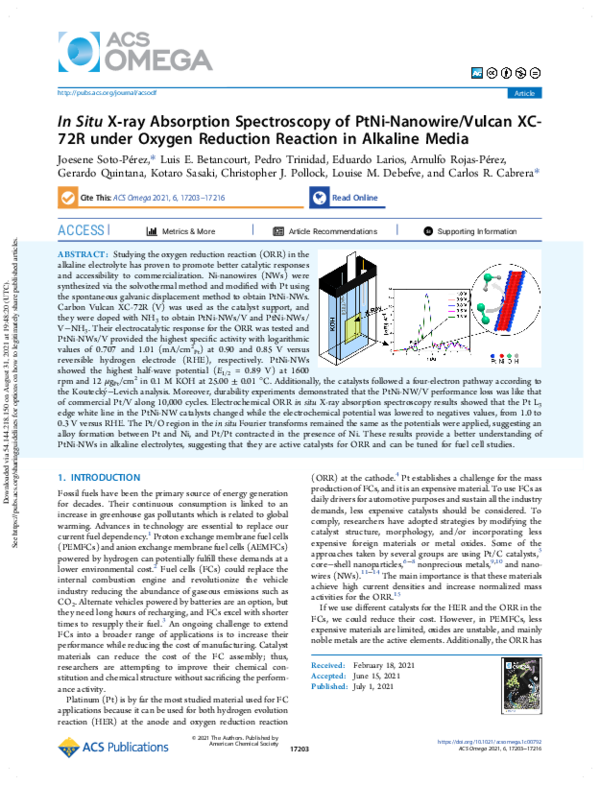 (PDF) In Situ X-ray Absorption Spectroscopy of PtNi-Nanowire/Vulcan XC-72R under Oxygen ...