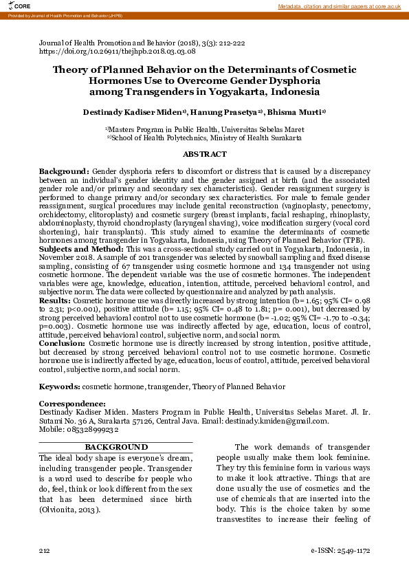 (PDF) Theory of Planned Behavior on the Determinants of Cosmetic ...