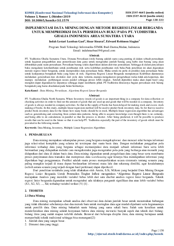 (PDF) Implementasi Data Mining Dengan Metode Regresi Linear Berganda Untuk Memprediksi Data ...