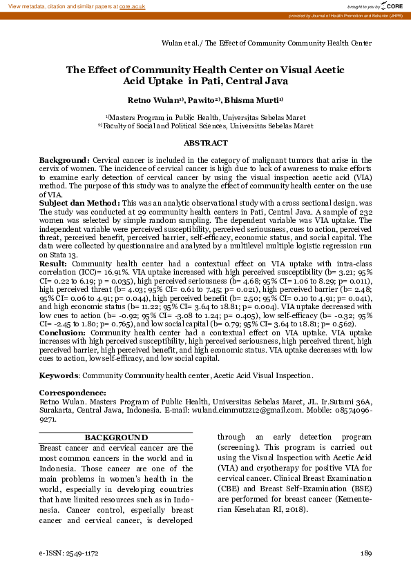 (PDF) The Effect of Community Health Center on Visual Acetic Acid ...