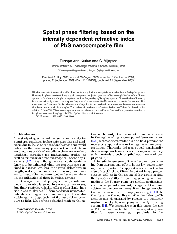 (PDF) Spatial phase filtering based on the intensity-dependent refractive index of PbS ...
