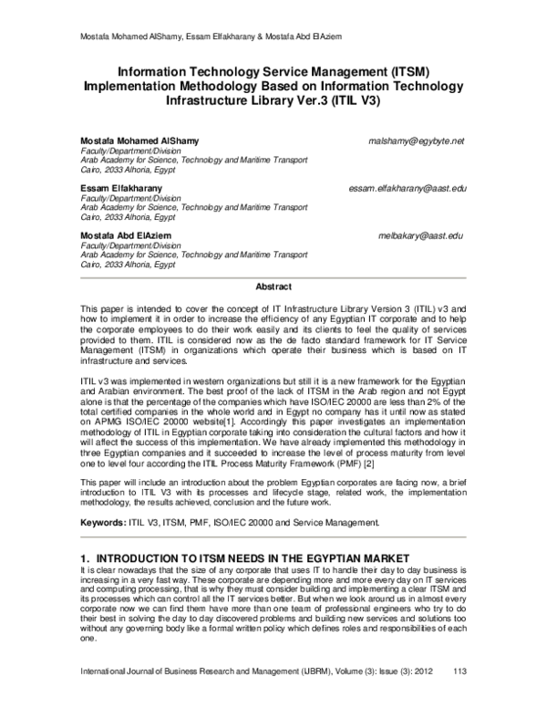 (PDF) Information technology service management(ITSM) Implementation methodology based on ...