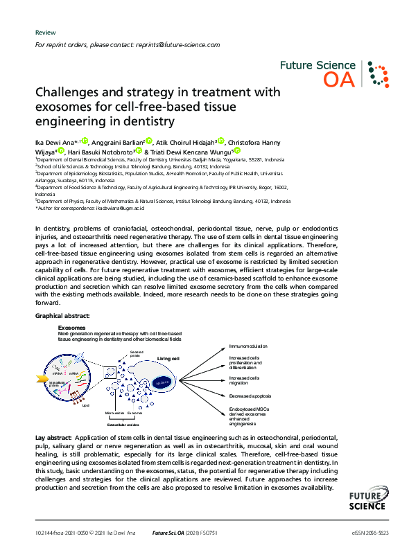 (PDF) Challenges and strategy in treatment with exosomes for cell-free ...