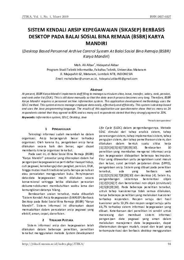 (PDF) Sistem Kendali Arsip Kepegawaian (SIKASEP) Berbasis Desktop Pada Balai Sosial Bina Remaja ...