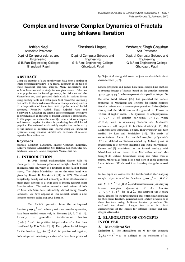 (PDF) Complex and Inverse Complex Dynamics of Fractals using Ishikawa Iteration