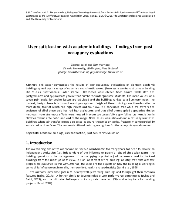(PDF) User satisfaction with academic buildings -findings from post occupancy evaluations