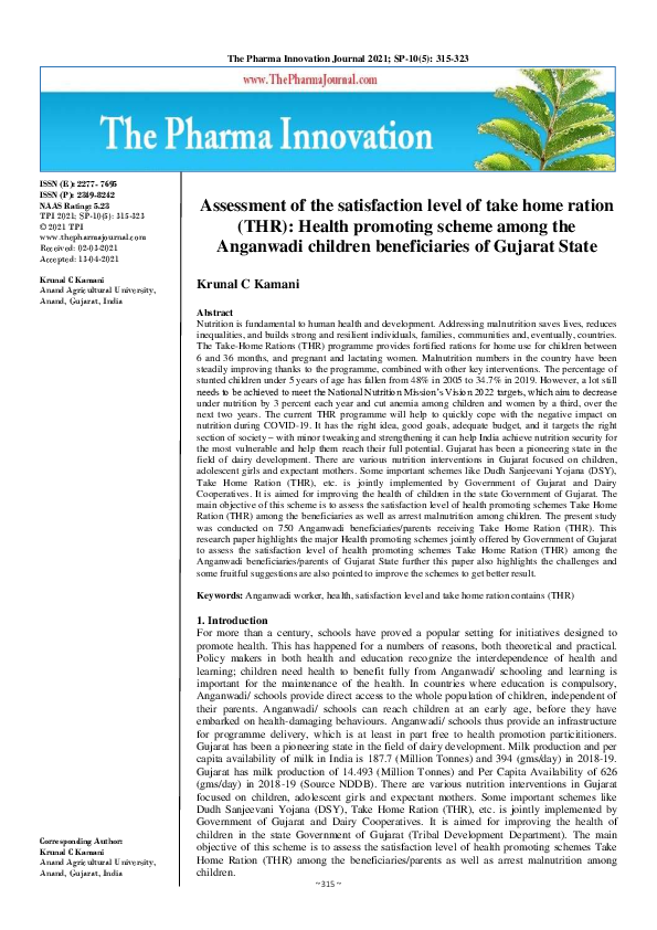 (PDF) Assessment of the satisfaction level of take home ration (THR ...