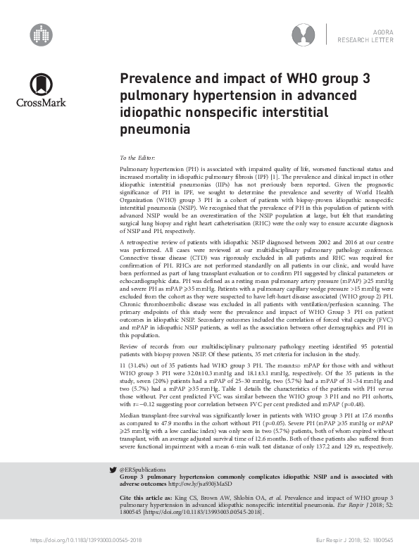 (PDF) Prevalence and Impact of WHO Group 3 Pulmonary Hypertension in ...