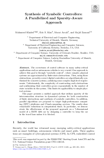Pdf Synthesis Of Symbolic Controllers A Parallelized And Sparsity