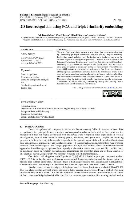 Pdf Robust 2d Face Recognition With Pca And Triplet