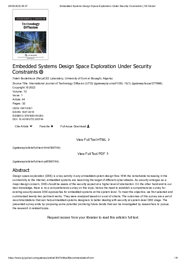 (PDF) Embedded Systems Design Space Exploration Under Security Constraints