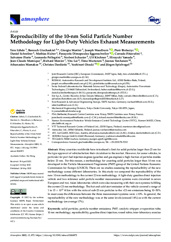(PDF) Reproducibility of the 10-nm Solid Particle Number Methodology for Light-Duty Vehicles ...