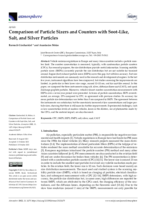 (PDF) Comparison of Particle Sizers and Counters with Soot-like, Salt ...