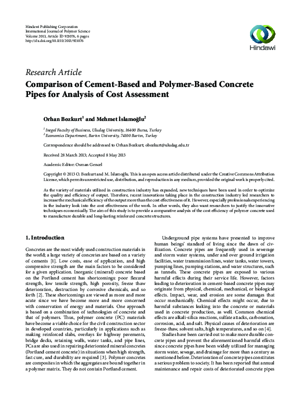 (PDF) Comparison of Cement-Based and Polymer-Based Concrete Pipes for ...