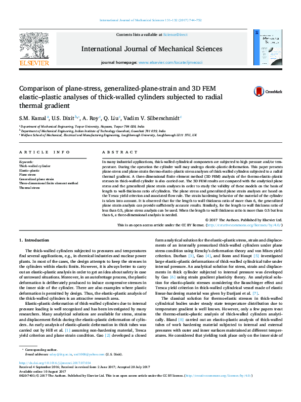 (PDF) Comparison of plane-stress, generalized-plane-strain and 3D FEM elastic–plastic analyses ...