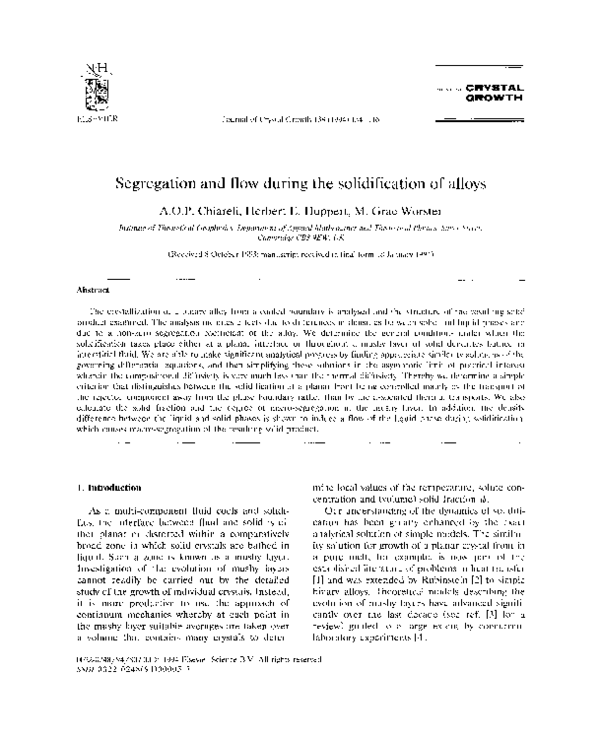 (PDF) Segregation and flow during the solidification of alloys | Herbert Huppert - Academia.edu