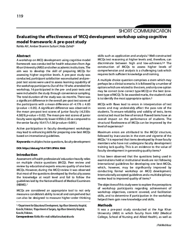(PDF) Evaluating the effectiveness of 'MCQ development workshop using ...