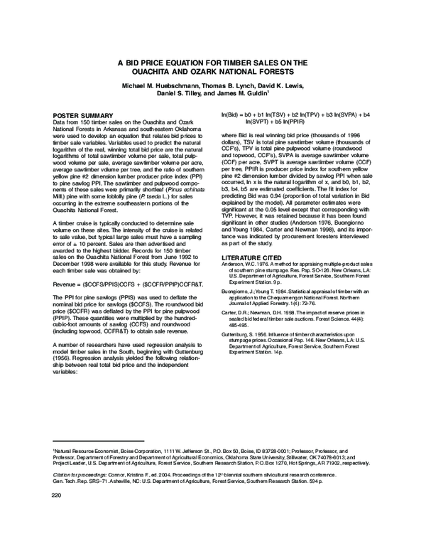 (PDF) A Bid Price Equation For Timber Sales on the Ouachita and Ozark ...
