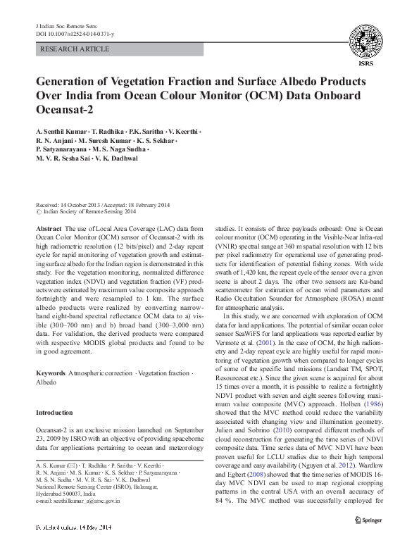 (PDF) Generation of Vegetation Fraction and Surface Albedo Products ...