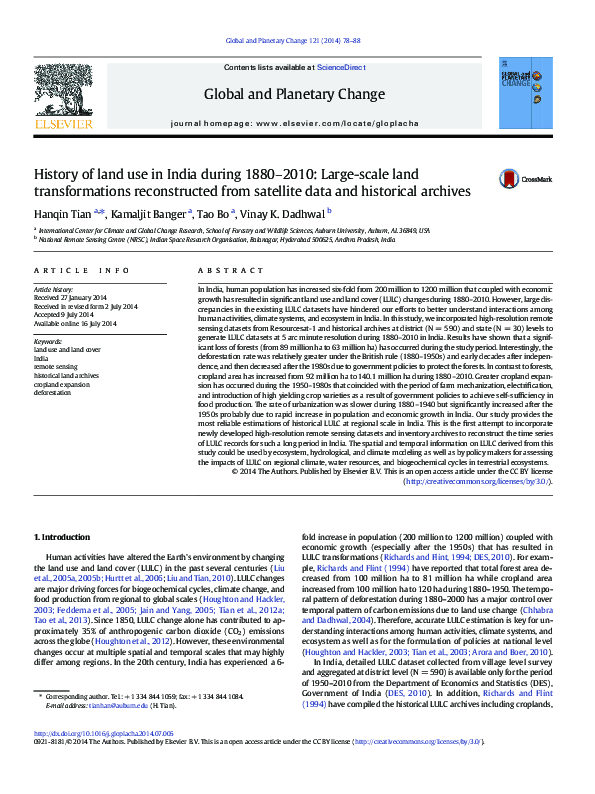 (PDF) History of land use in India during 1880–2010: Large-scale land ...