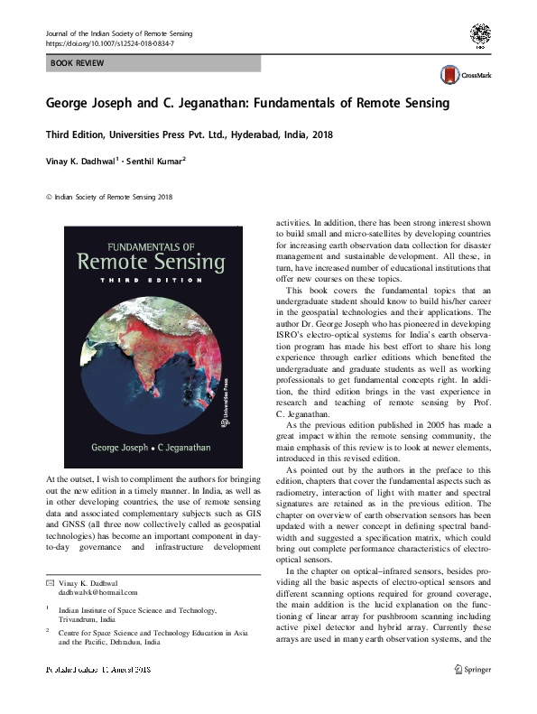 (PDF) George Joseph and C. Jeganathan: Fundamentals of Remote Sensing
