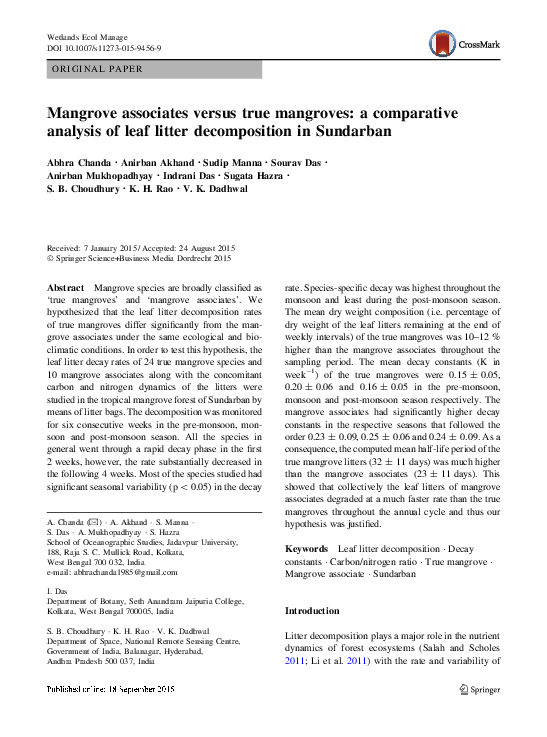 (PDF) Mangrove associates versus true mangroves: a comparative analysis ...