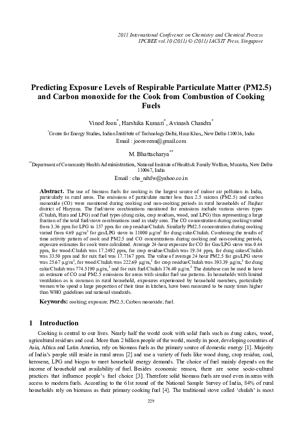 Pdf Predicting Exposure Levels Of Respirable Particulate Matter Pm2 5 And Carbon Monoxide
