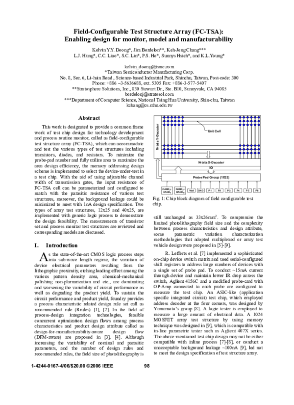Pdf Field Configurable Test Structure Array Fc Tsa Enabling Design For Monitor Model And