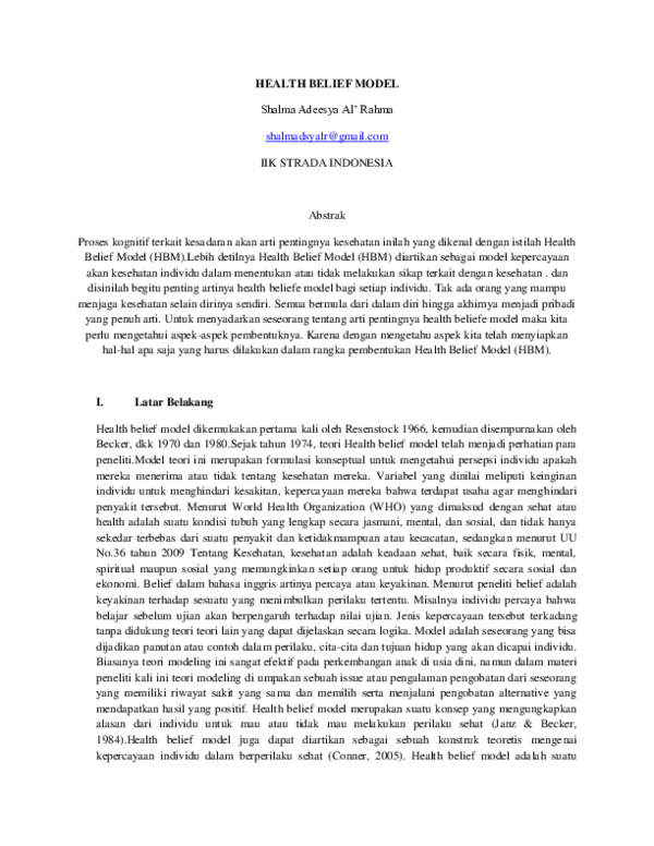 (PDF) HEALTH BELIEF MODEL