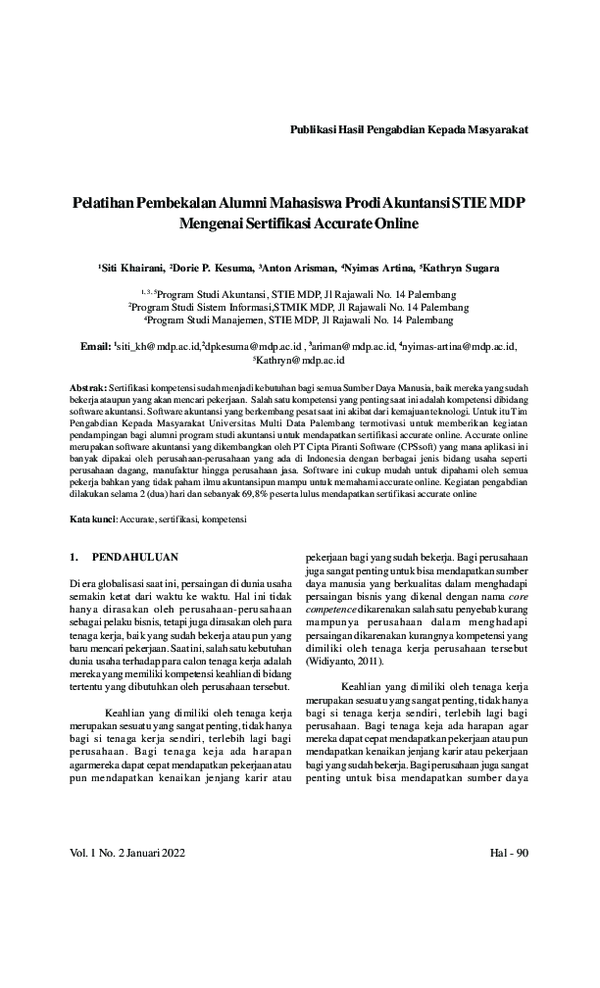 (PDF) Pelatihan Pembekalan Alumni Mahasiswa Prodi Akuntansi STIE MDP ...