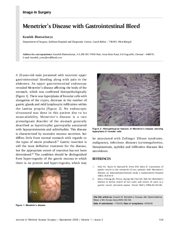 (PDF) Menetrier′s disease with gastrointestinal bleed