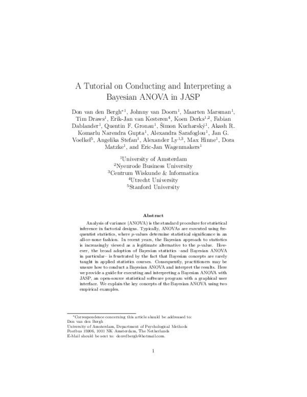(PDF) A Tutorial on Conducting and Interpreting a Bayesian ANOVA in JASP