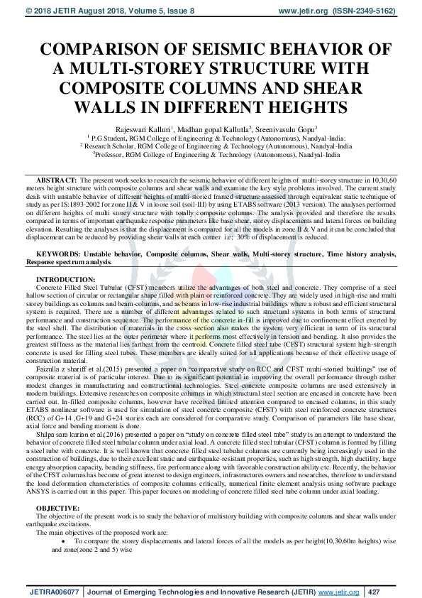 Pdf Comparison Of Seismic Behavior Of A Multi Storey Structure With Composite Columns And