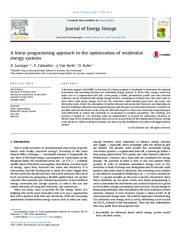 Pdf A Linear Programming Approach To The Optimization Of Residential