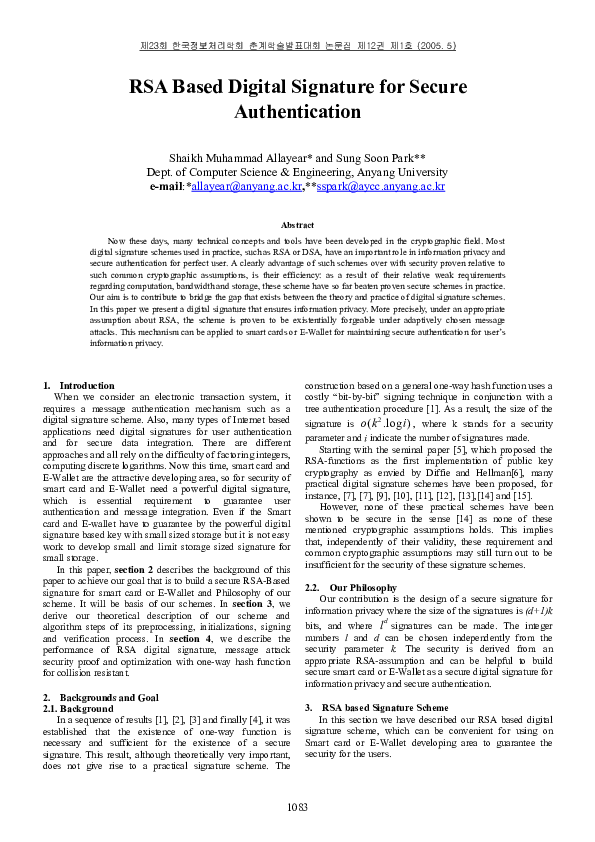 (PDF) RSA Based Digital Signature for Secure Authentication