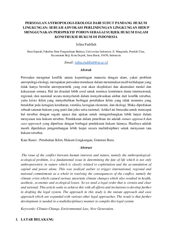 (PDF) PERSOALAN ANTROPOLOGI-EKOLOGI DARI SUDUT PANDANG HUKUM LINGKUNGAN ...