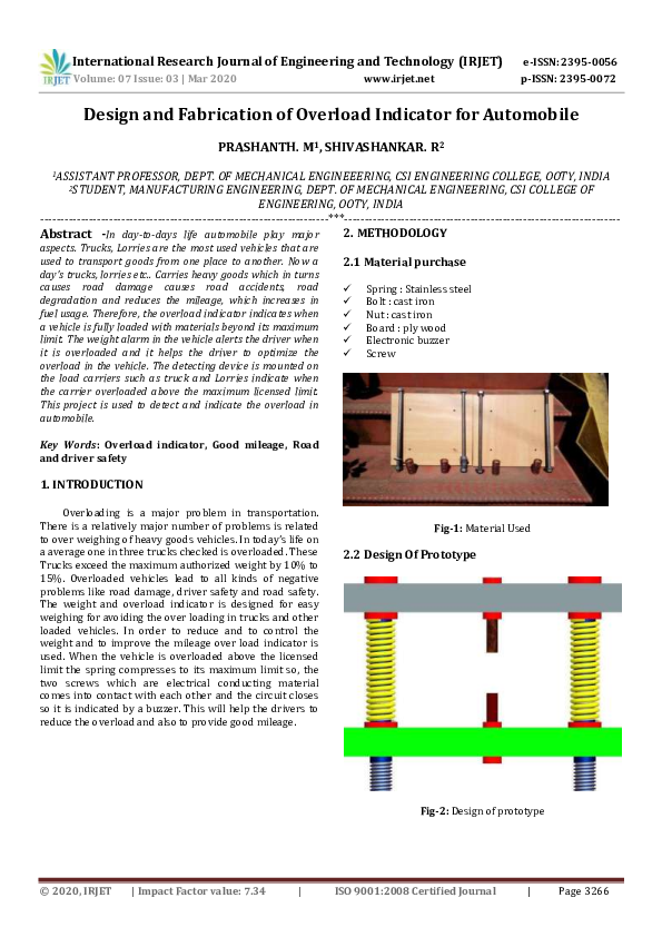 (PDF) Design and Fabrication of Overload Indicator for Automobile