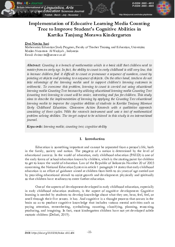 (PDF) Implementation of Educative Learning Media Counting Tree to Improve Student's Cognitive ...