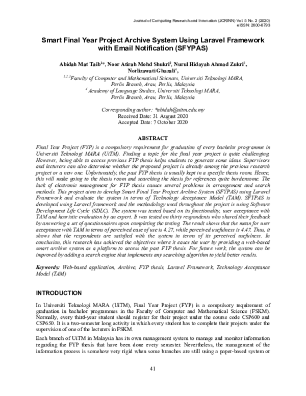 (PDF) Smart Final Year Project Archive System Using Laravel Framework with Email Notification ...