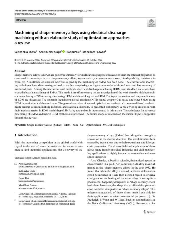(PDF) Machining of shape-memory alloys using electrical discharge machining with an elaborate ...