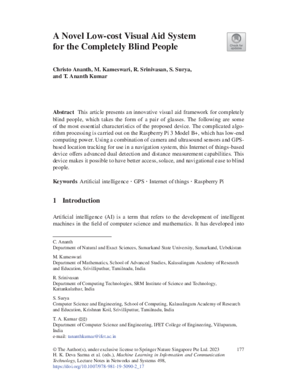 (PDF) A Novel Low-cost Visual Aid System for the Completely Blind People