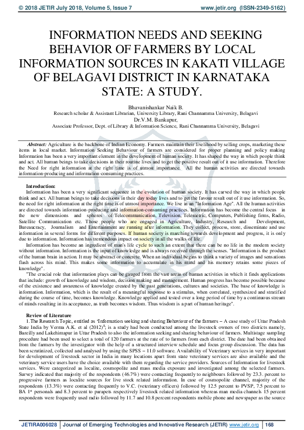 (PDF) Information Needs and Seeking Behavior of Farmers by Local Information Sources in Kakati ...