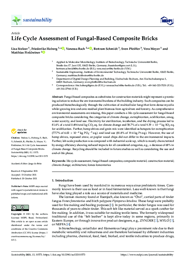 (PDF) Life Cycle Assessment of Fungal-Based Composite Bricks