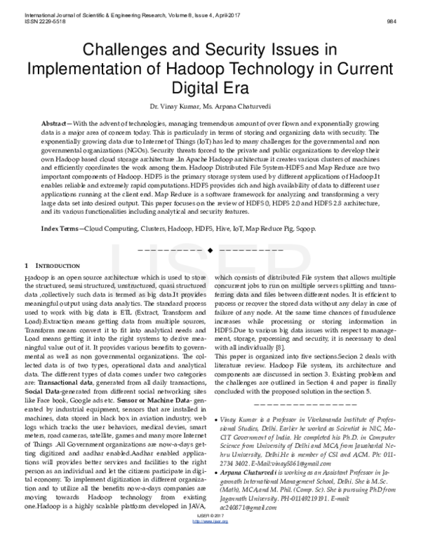 (PDF) Challenges and Security Issues in Implementation of Hadoop ...