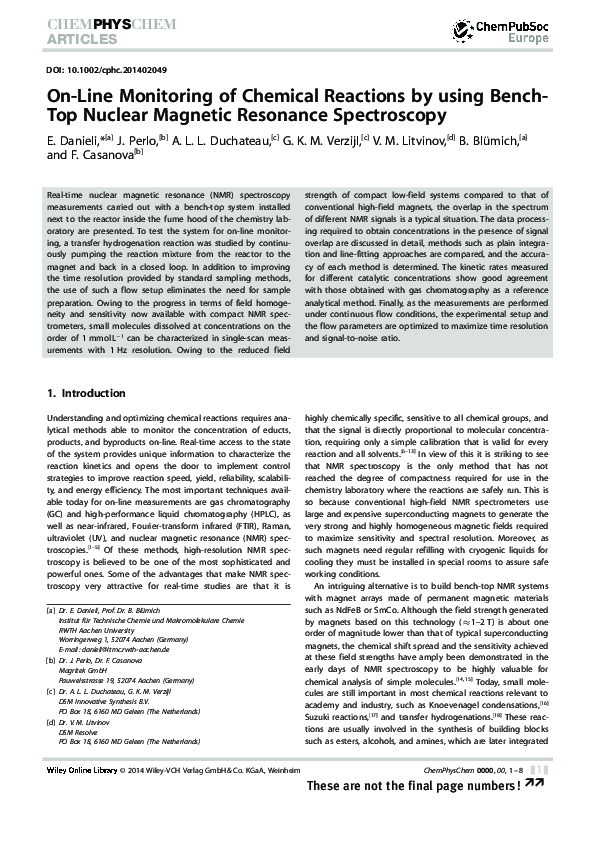 (PDF) On-line monitoring of chemical reactions by using bench-top ...
