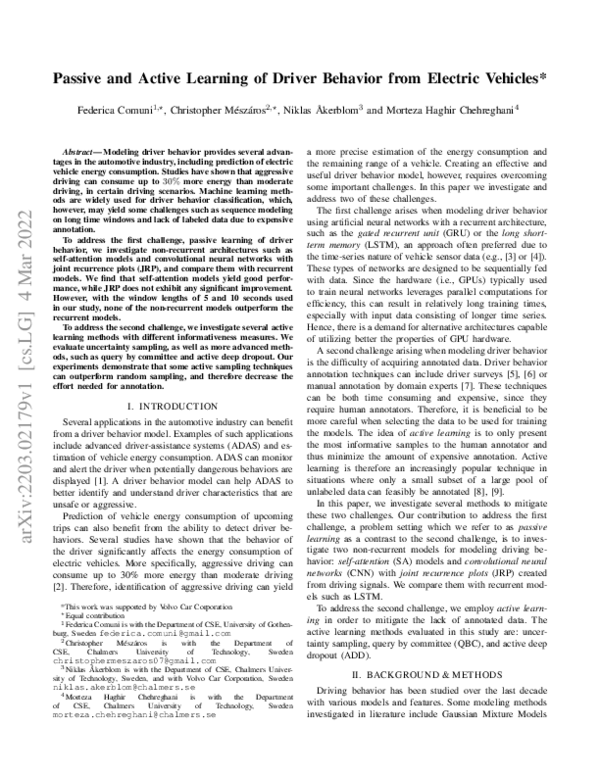 (PDF) Passive and Active Learning of Driver Behavior from Electric Vehicles