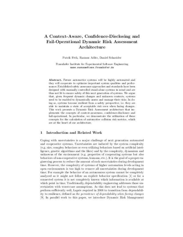 (PDF) A Context-Aware, Confidence-Disclosing and Fail-Operational Dynamic Risk Assessment ...