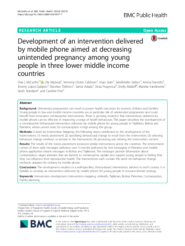 (PDF) Development of an intervention delivered by mobile phone aimed at ...