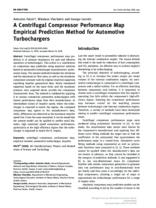 Pdf A Centrifugal Compressor Performance Map Empirical Prediction